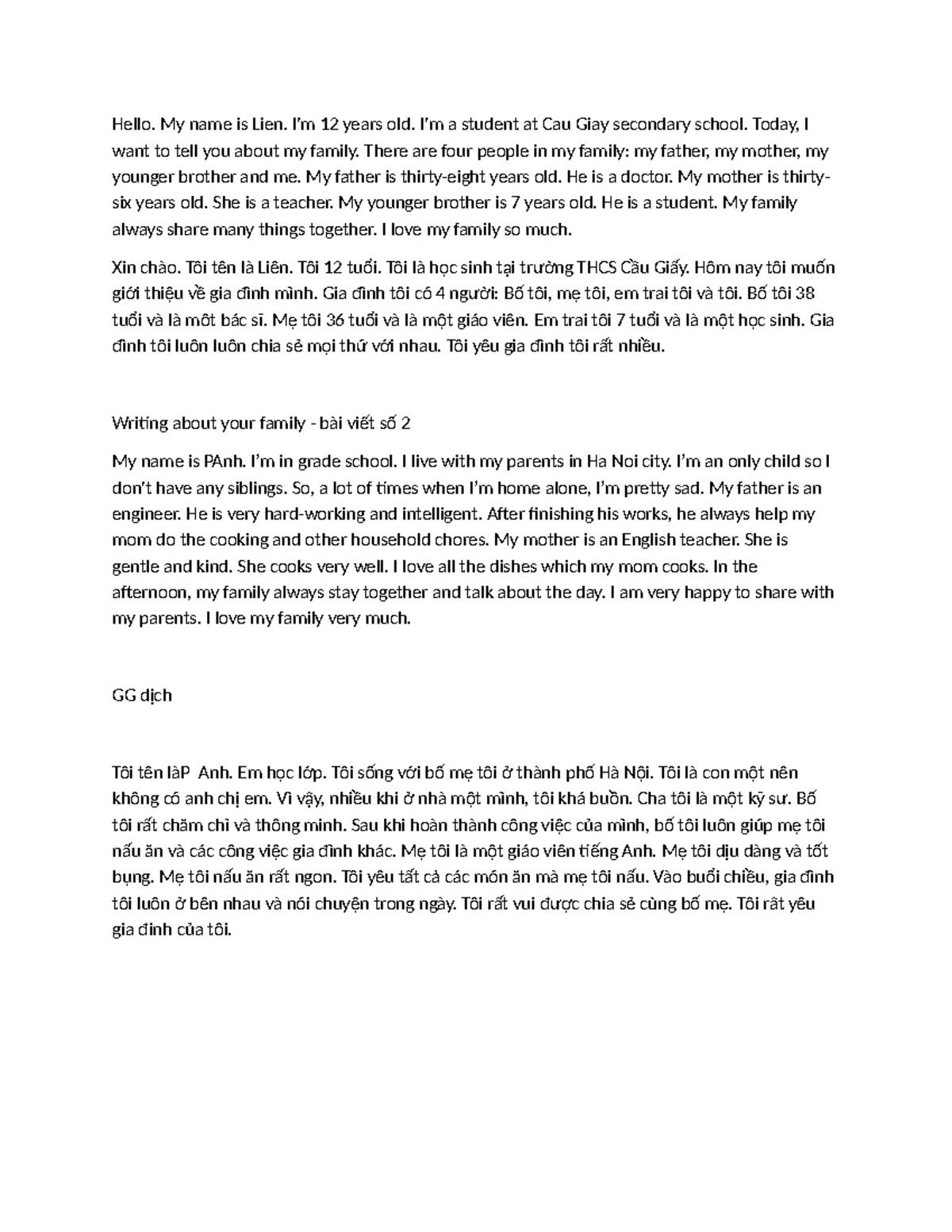 Family Introductions: Writing About My Family (Grade School) - Studocu