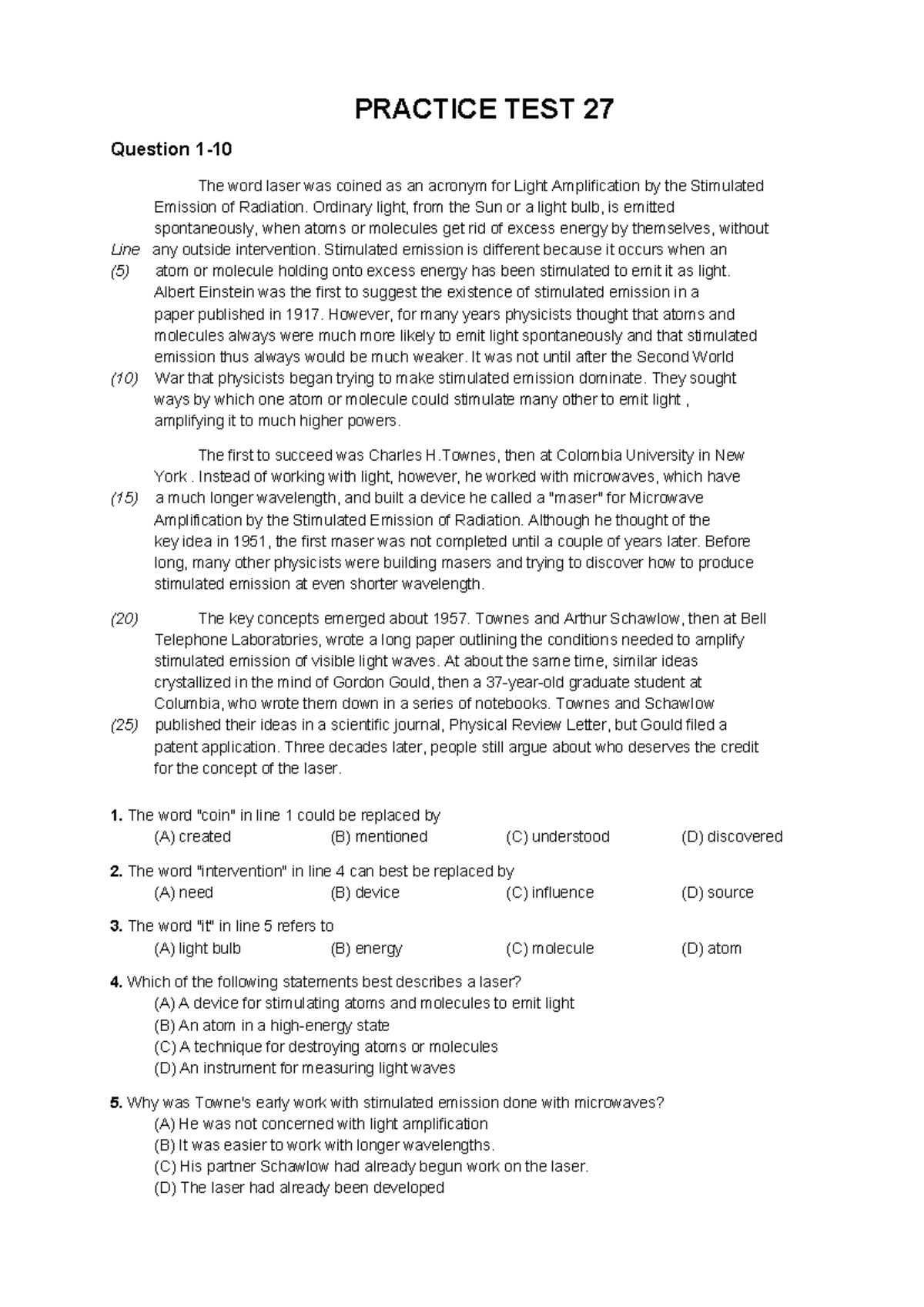 Reading Comprehension Practice Test 27: Laser and Panel Painting ...