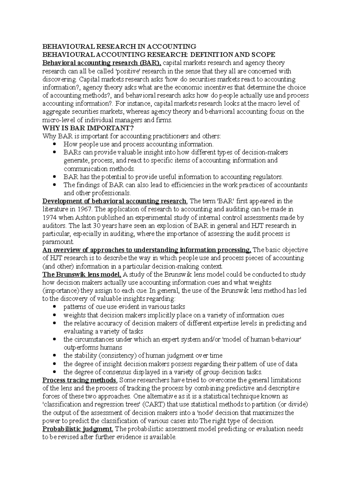 Accounting Theory: Insights from Behavioral Research (Chapter 13) - Studocu