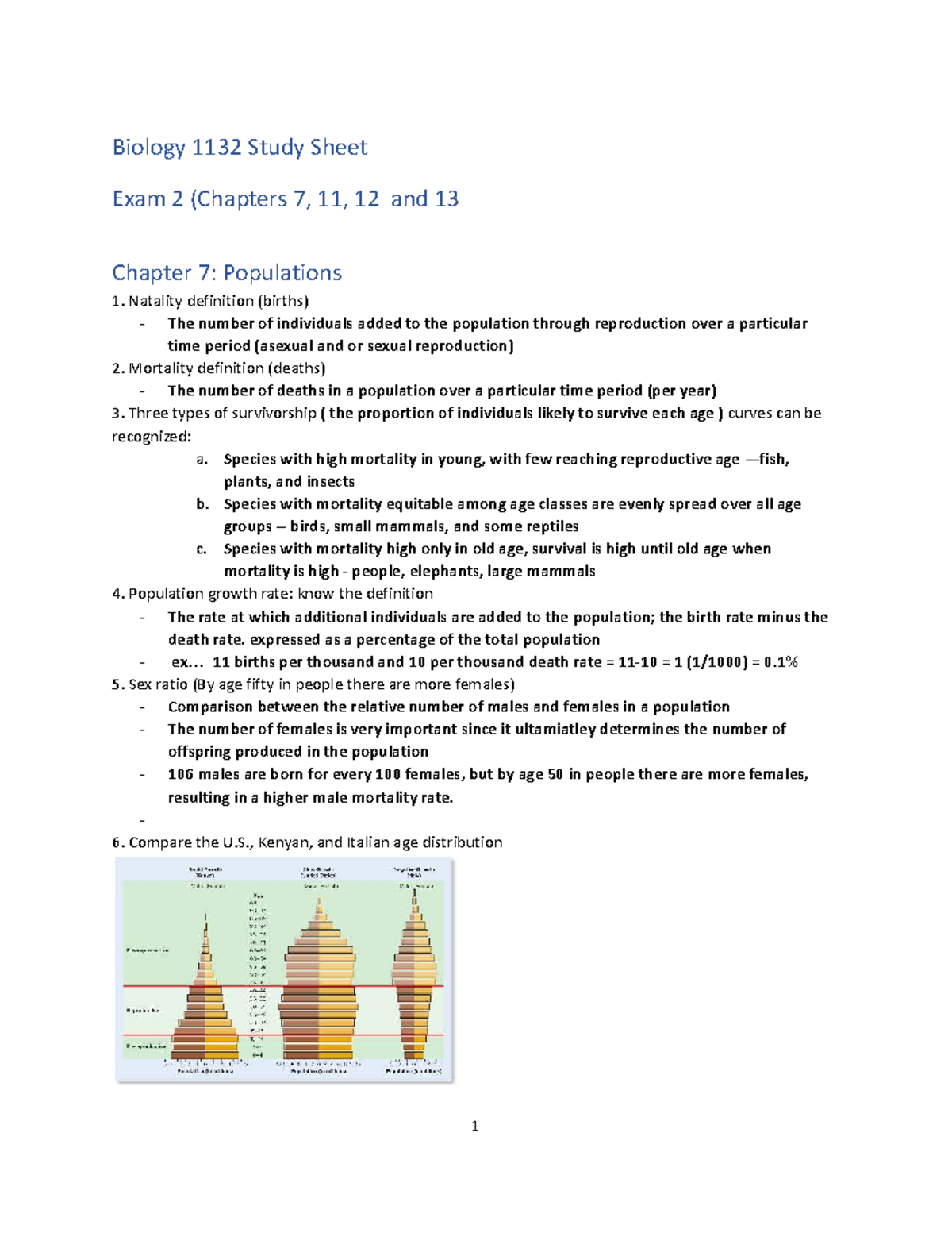 Biology 1132 Exam 2 Study Guide: Populations, Biodiversity & Soil - Studocu