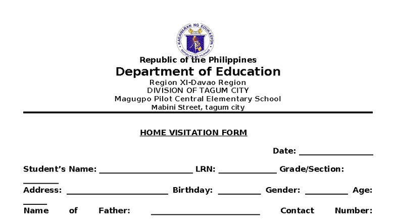 514963773 Home Visitation Form Deped - Republic of the Philippines ...