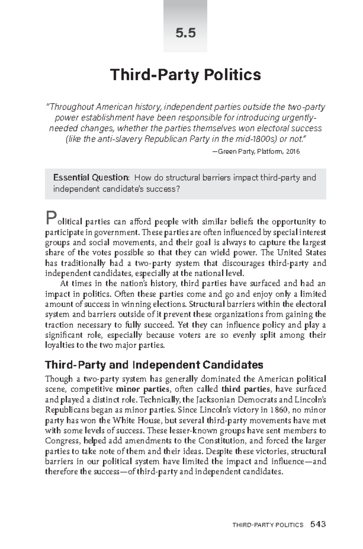 5.5 The Role of Third Parties in American Politics: Barriers & Impact ...