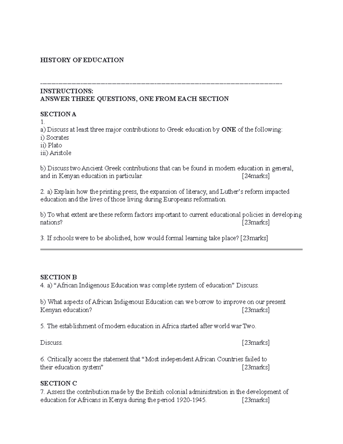 HIST 301: History of Education Revision Questions and Answers - Studocu