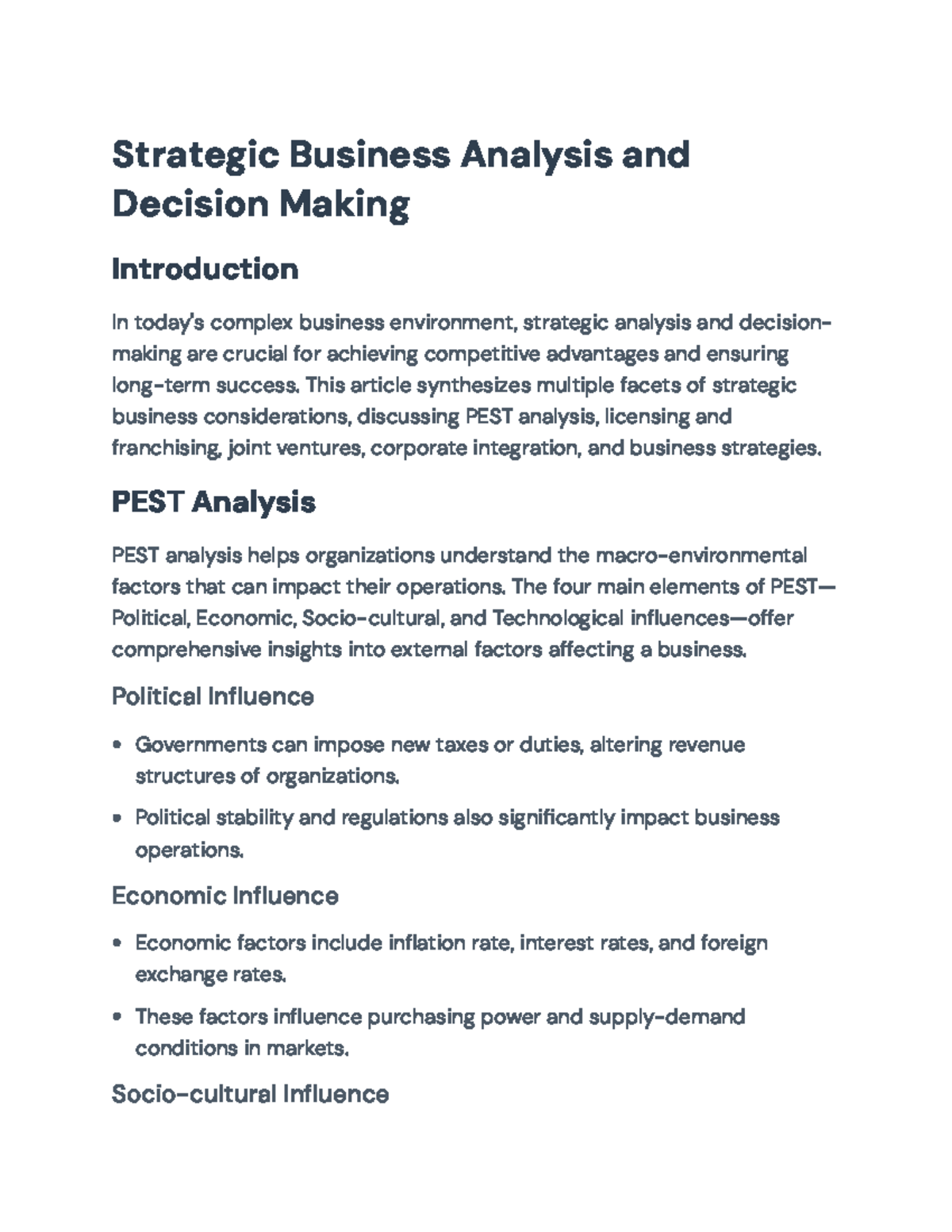 Strategic Business Analysis & Decision Making: Key Concepts and ...