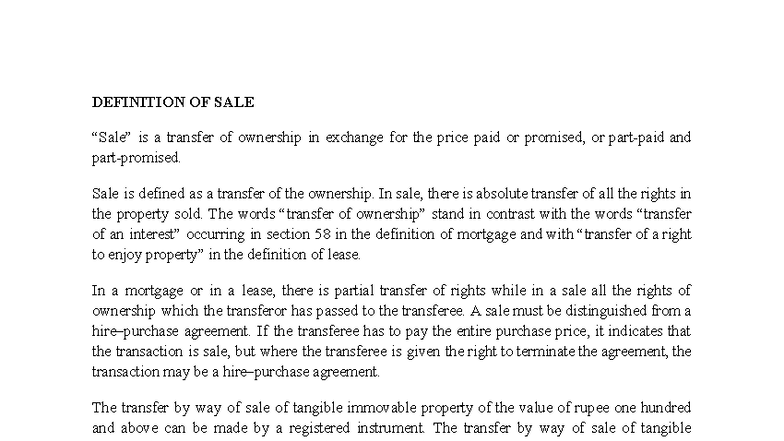 Sale Deed Under Transfer of Property Act: Definition and Essentials ...