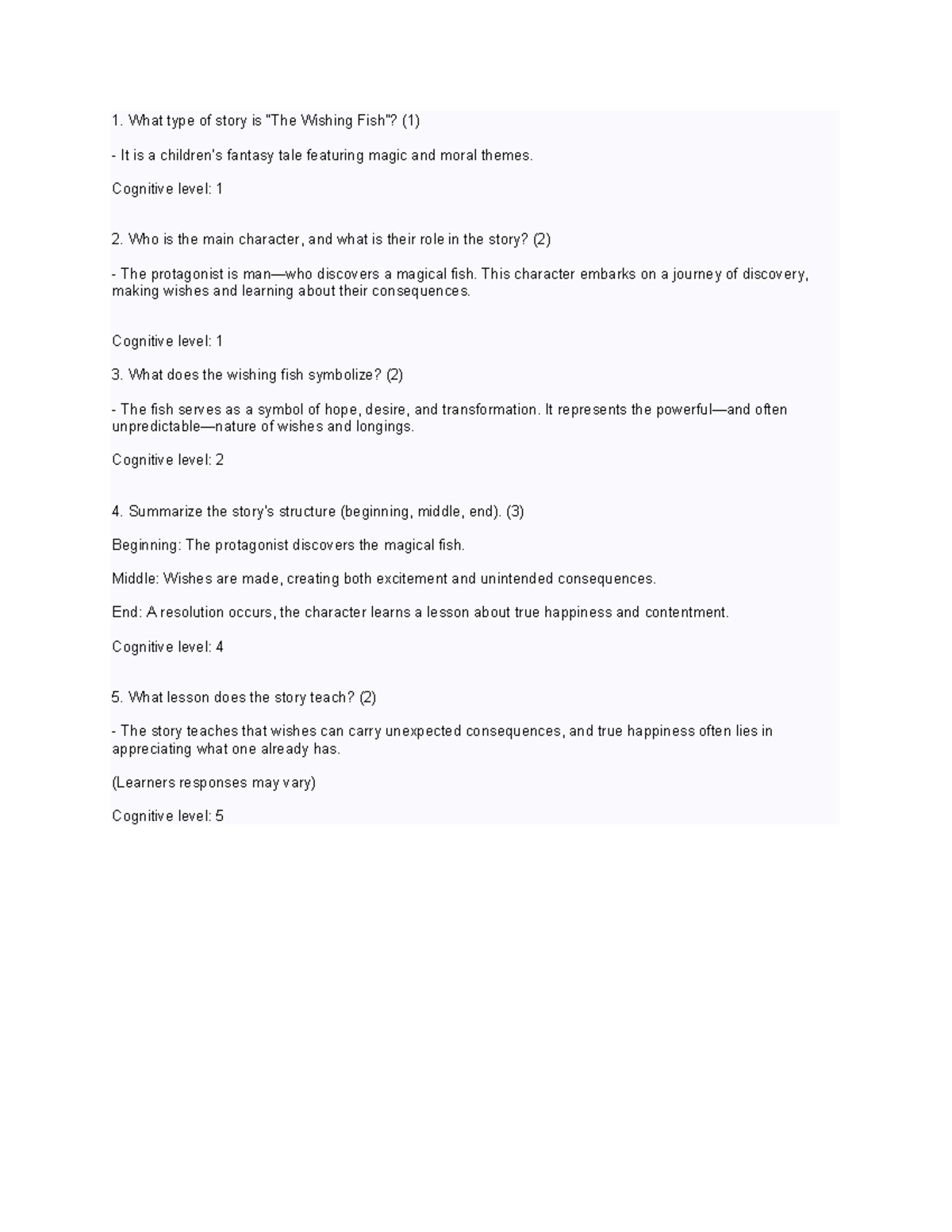 The Wishing Fish - Paper 1 Analysis and Themes - Studocu