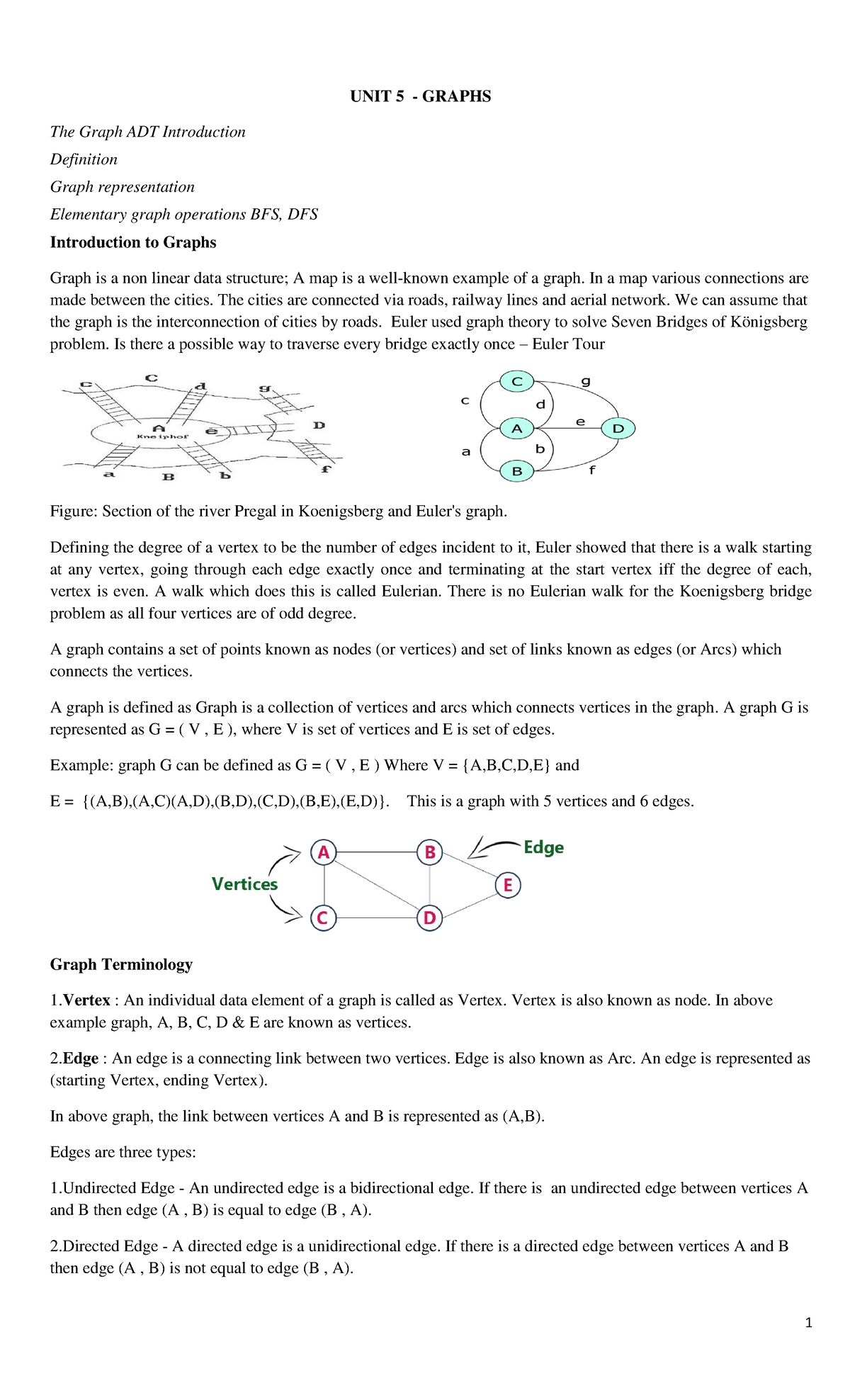 Graph Notes: Understanding Graph ADT, Operations, and Traversals - Studocu