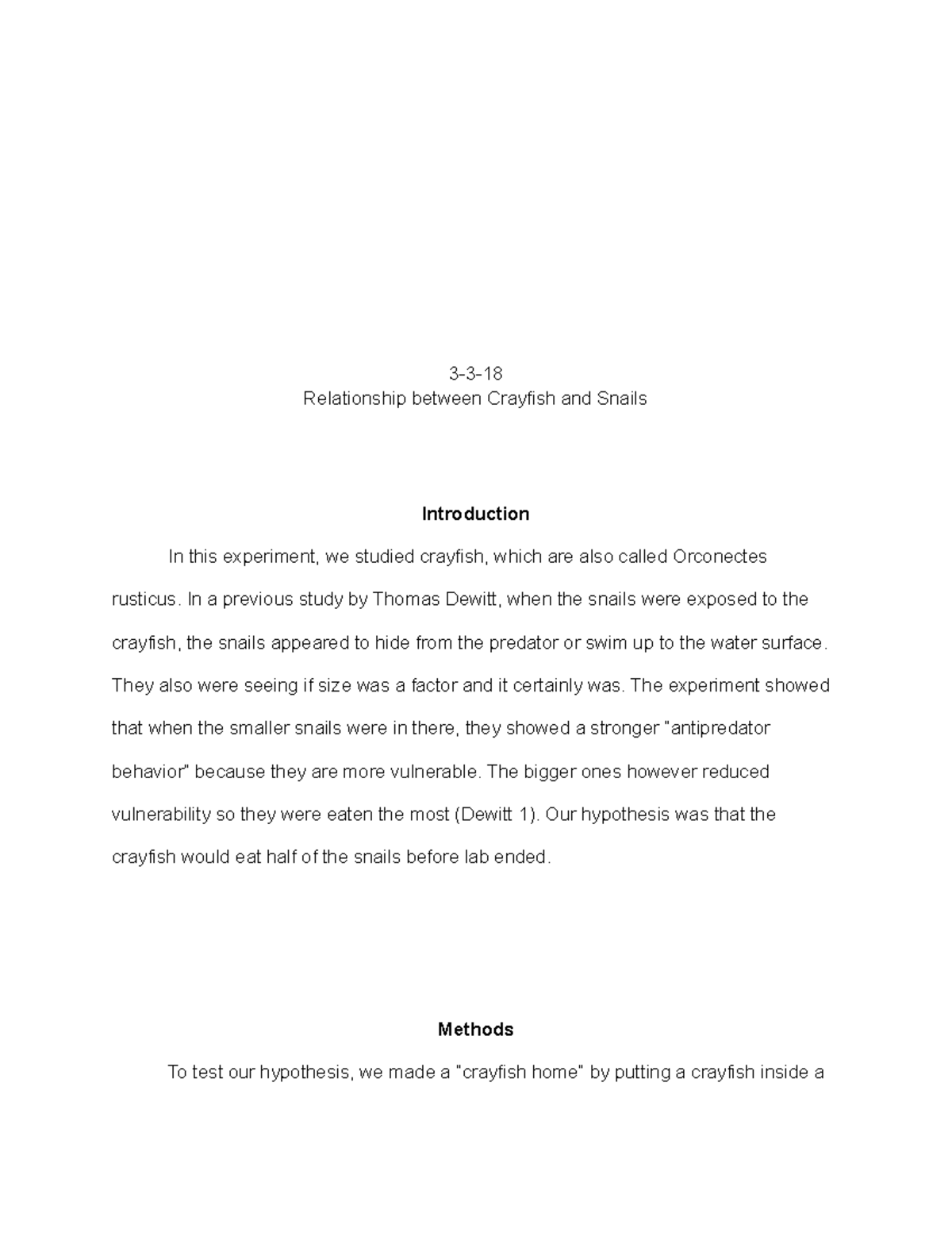 Crayfish Predation Study: Examining Effects on Snail Behavior - Studocu