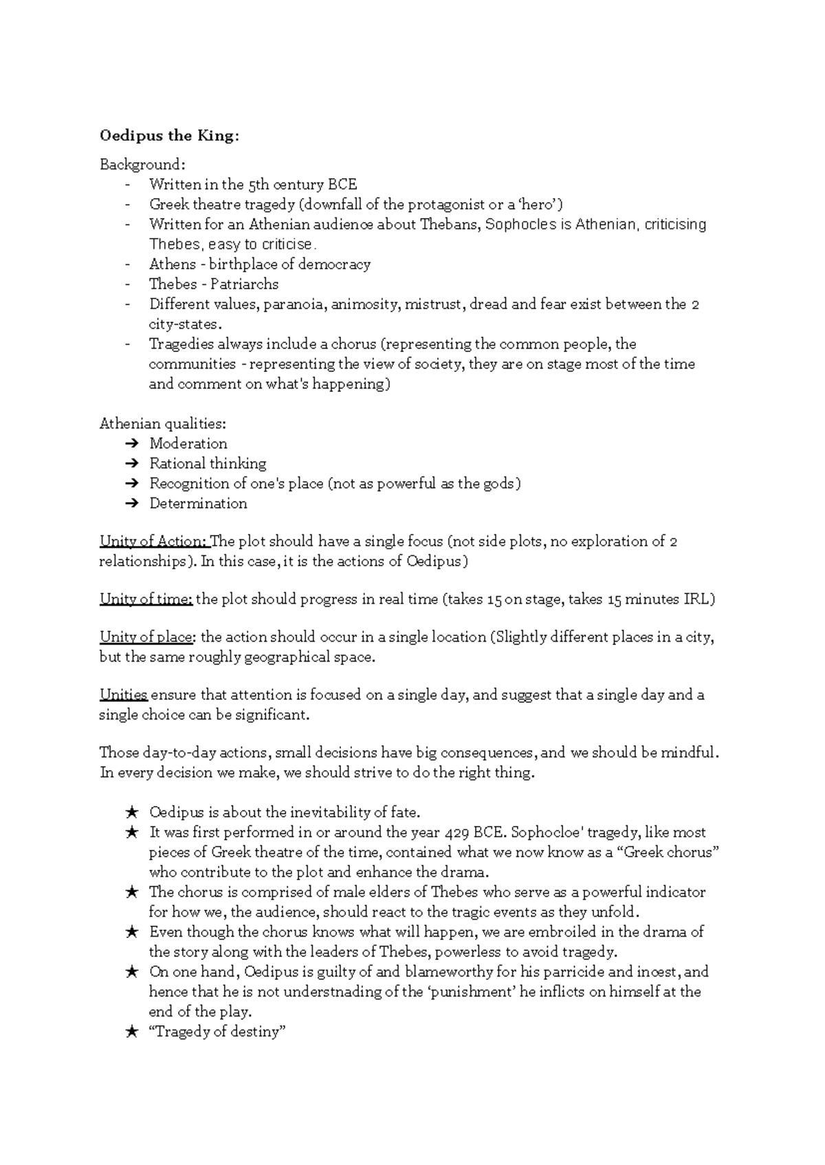 Oedipus the King: Athenian Tragedy and Its Structural Elements - Studocu