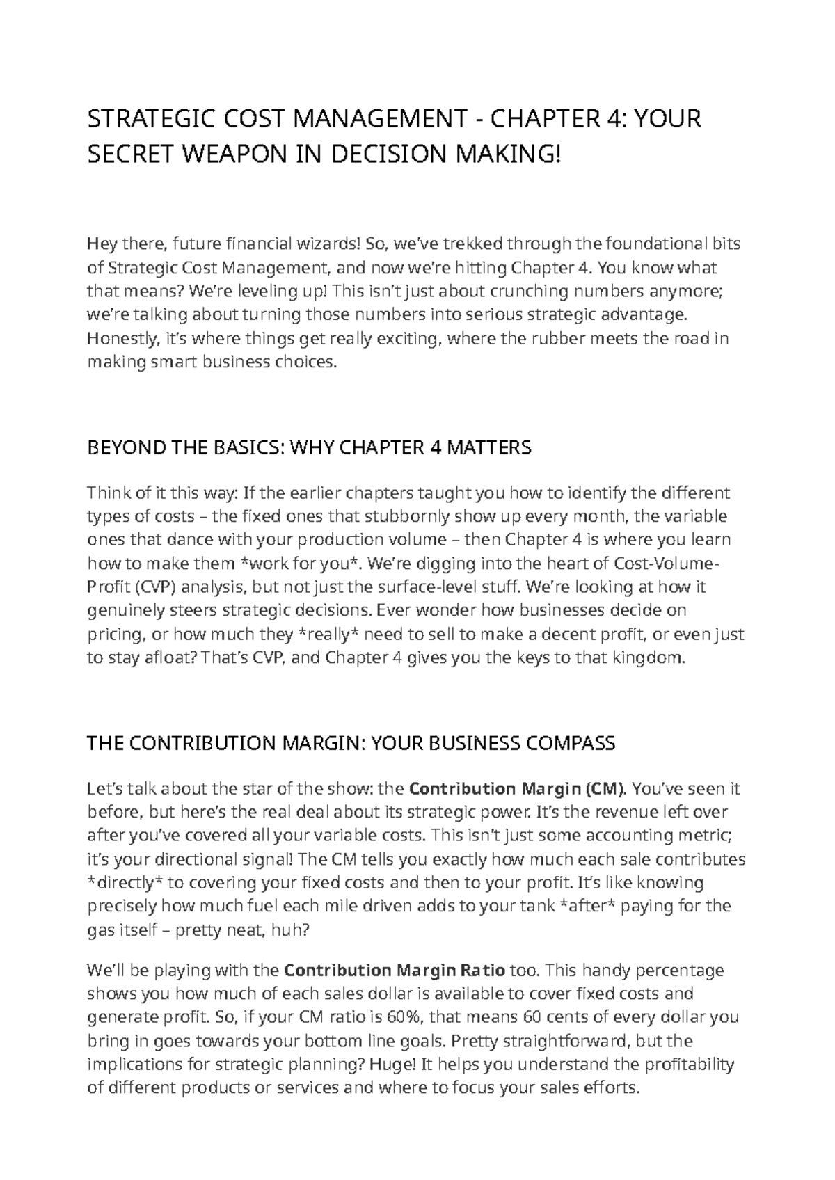 Strategic Cost Management (SCM) Chapter 4: CVP Analysis Insights - Studocu