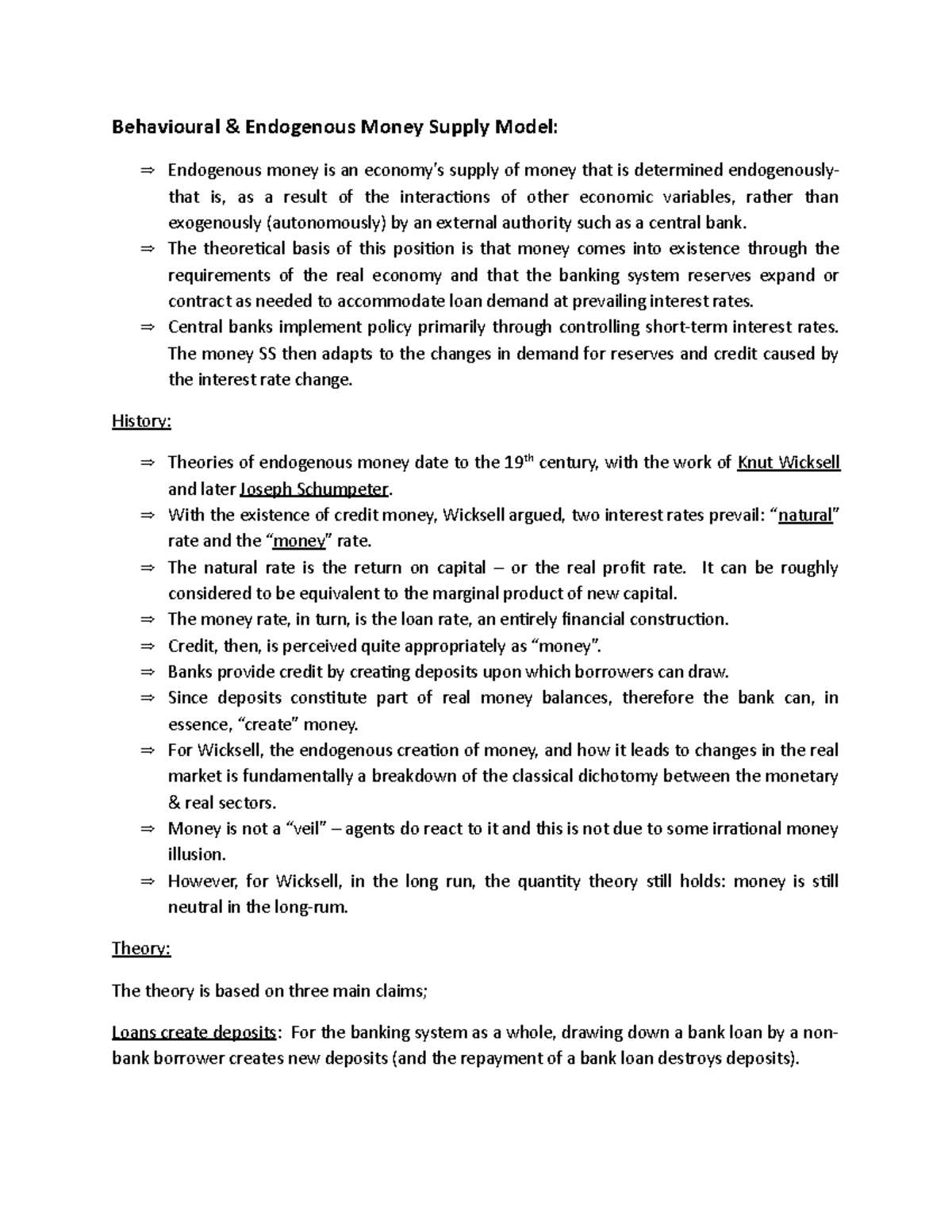 Behavioural & Endogenous Money Supply Model - Macro Economics I - UoK ...