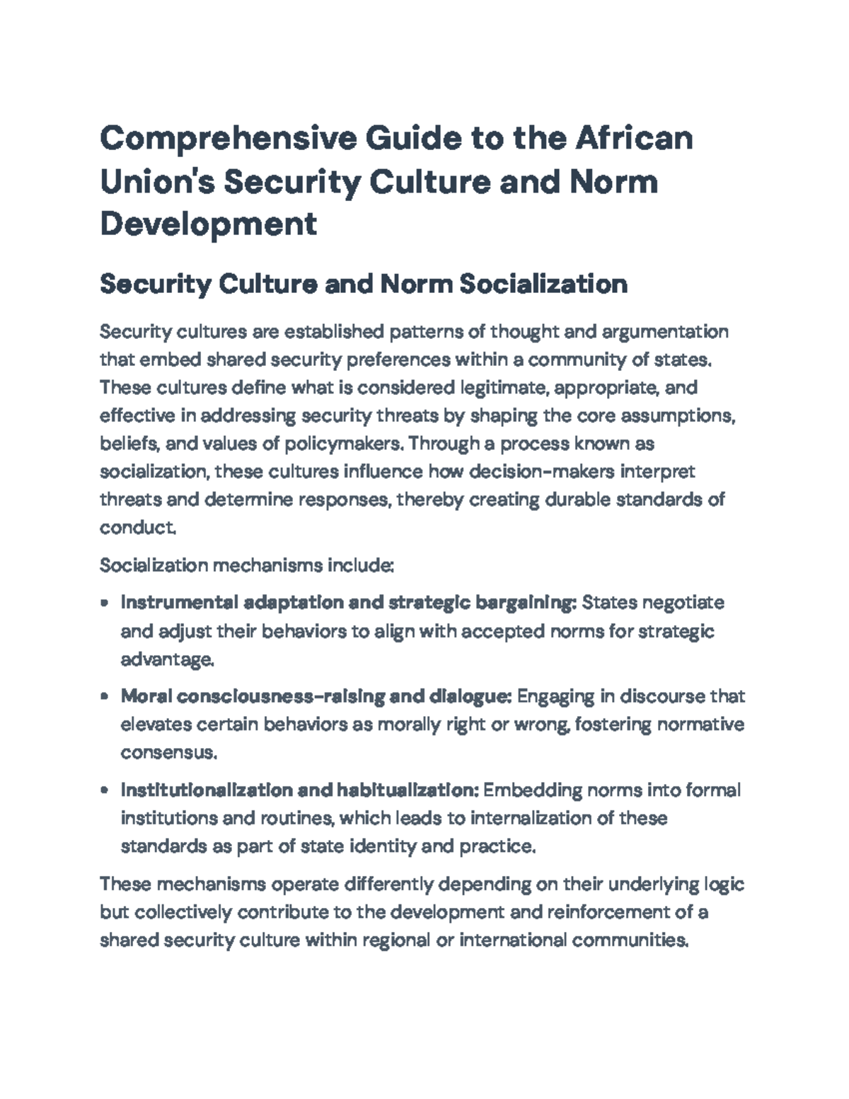 Comprehensive Guide to AU Security Culture and Norm Development - Studocu