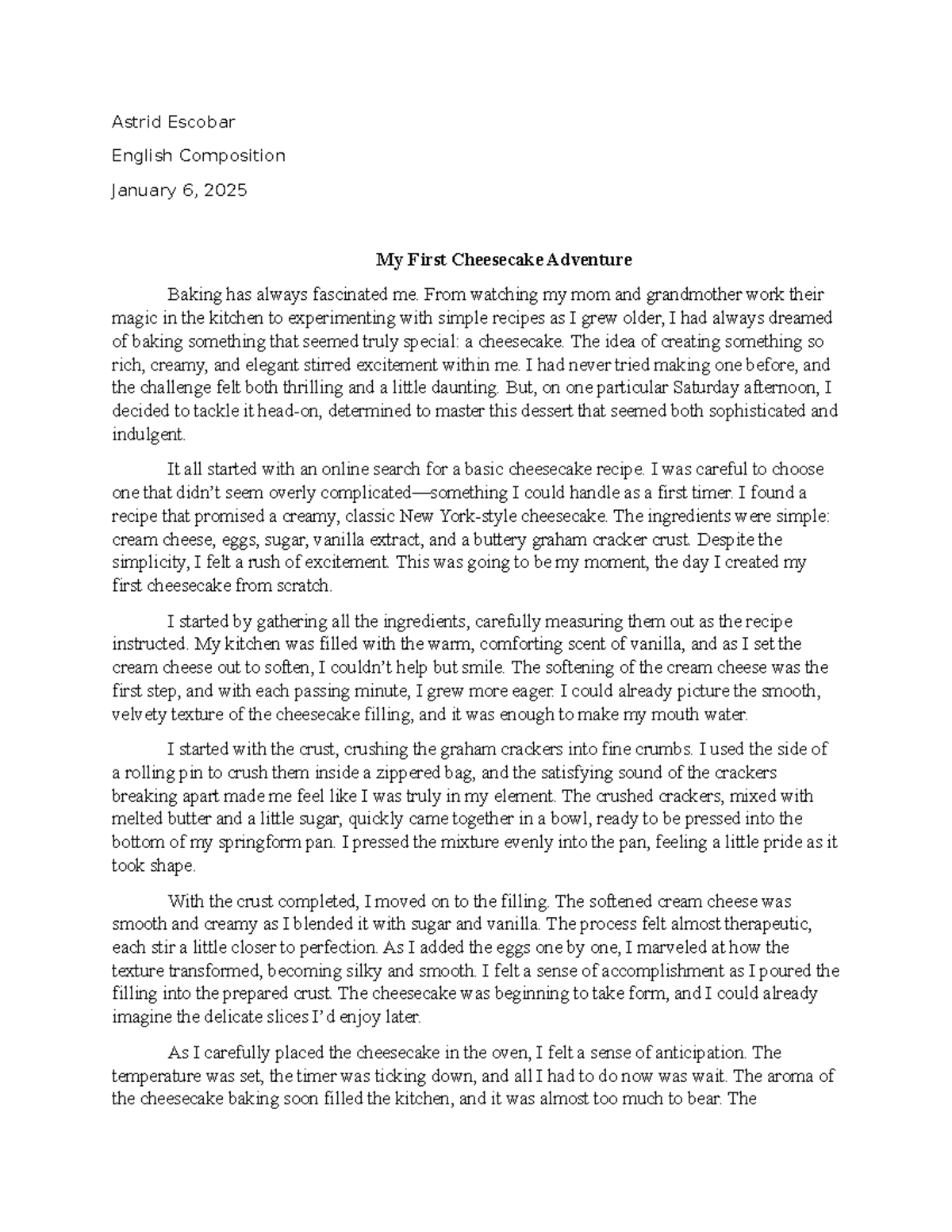 Touchstone 1 - Narrative Essay - Astrid Escobar English Composition ...