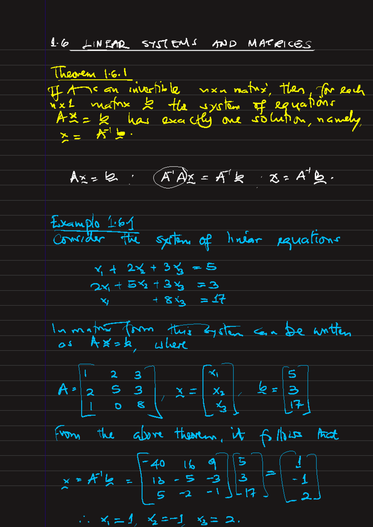 SMA3209 Linear Systems & Matrices: Theorems & Examples - Studocu