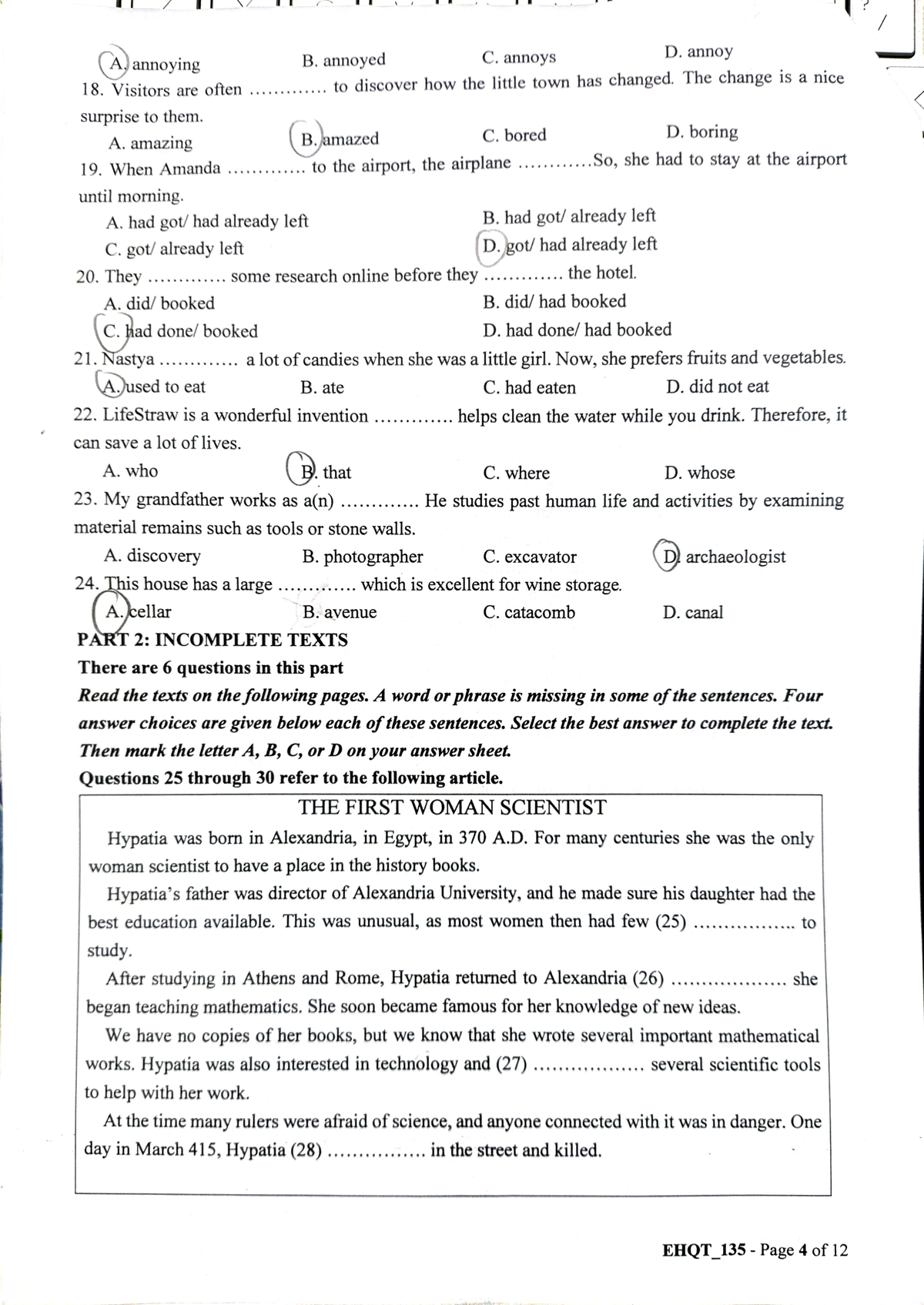 ENG 101: Quiz on Sentence Completion and Historical Figures - Studocu