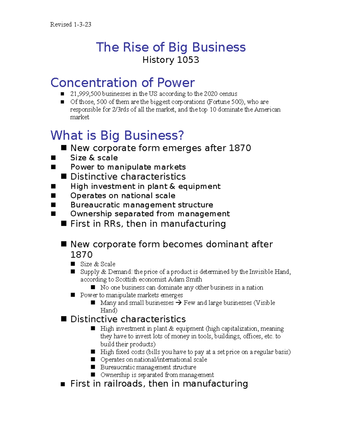 The Rise of Big Business: Historical Analysis - History 1053 - Studocu