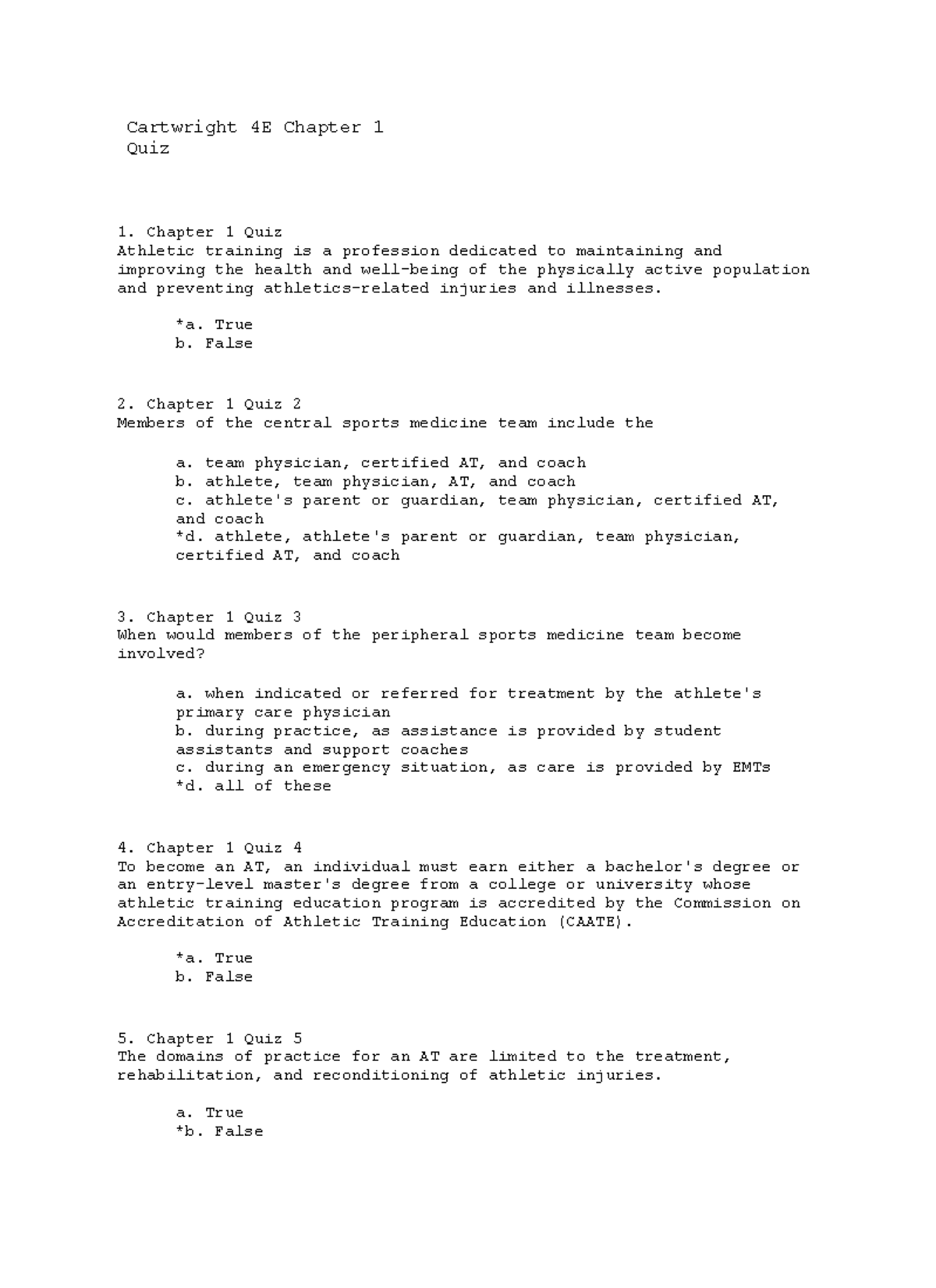 Chapter 1 Quiz - Athletic Training EC2BC: Key Concepts & Questions ...
