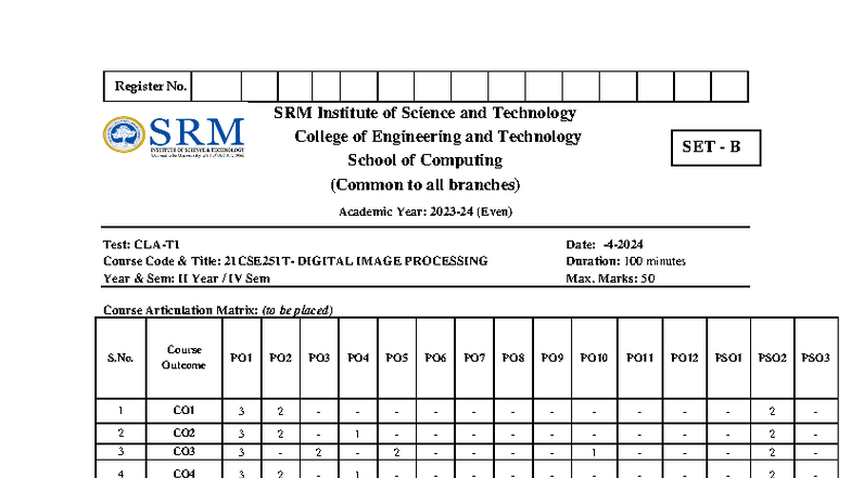 DIGITAL IMAGE PROCESSING (CT2) Set B MCQ Answer Key - Studocu