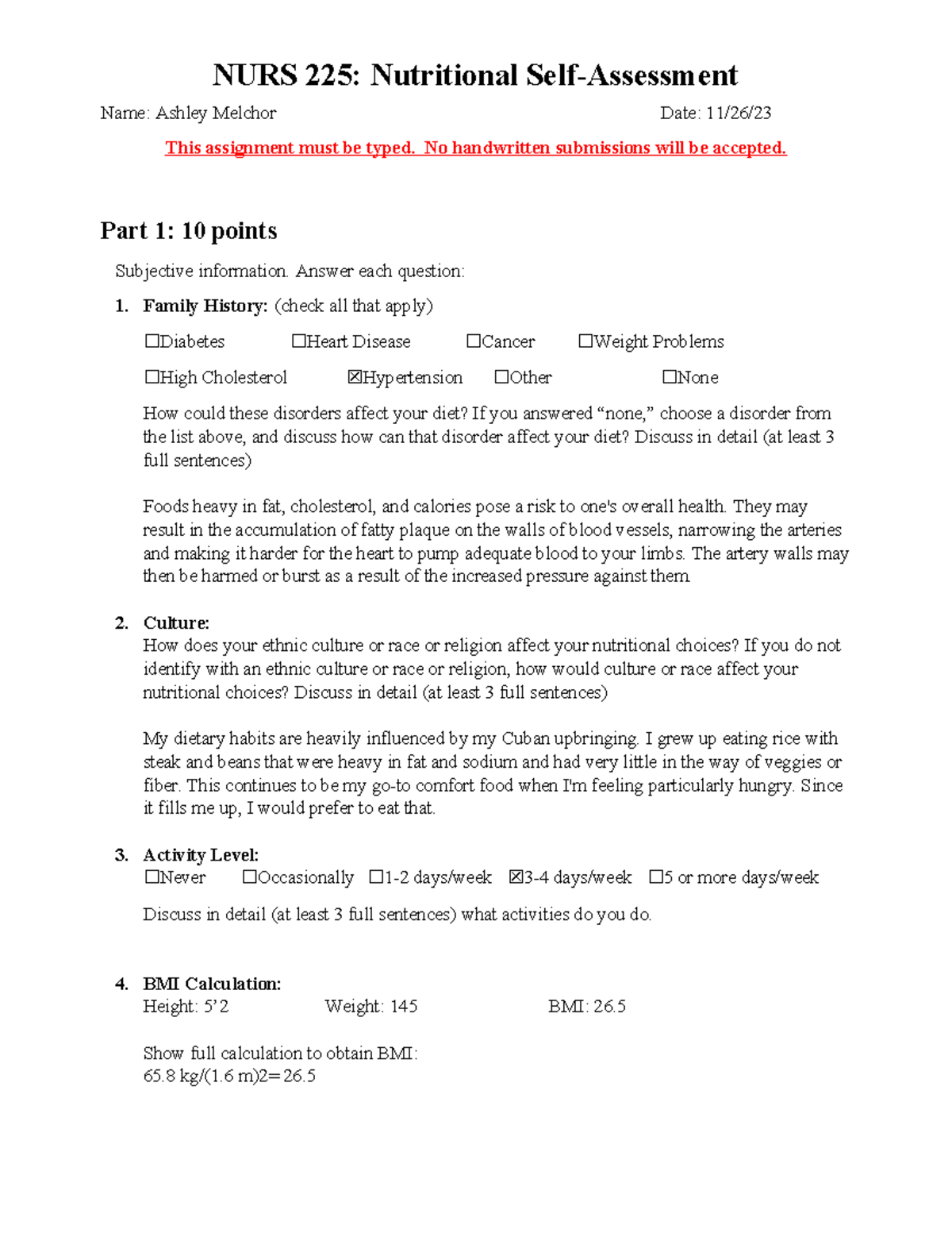 Nutrition Self-Assessment: Exploring Dietary Influences and Changes ...