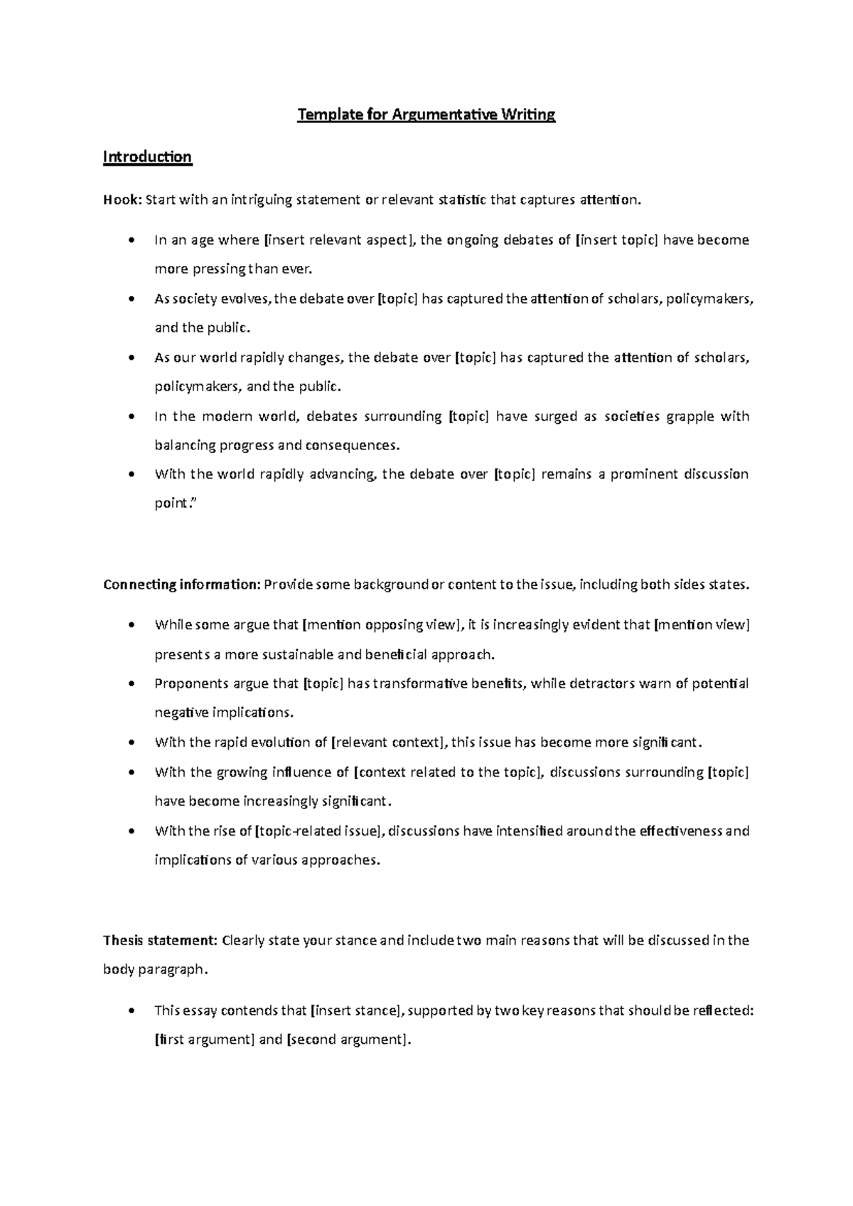 Argumentative Writing Template: Essential Strategies & Structure - Studocu
