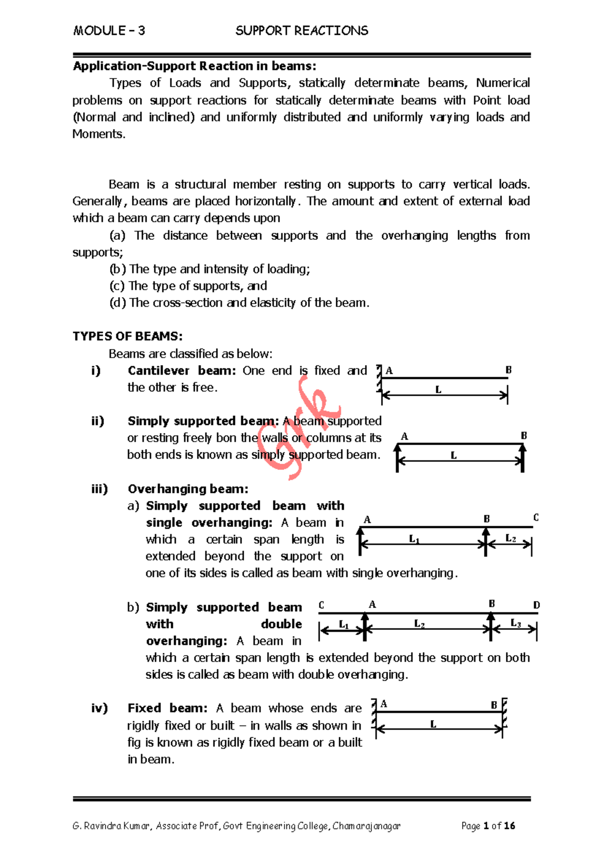 Module 3 Support Reactions: Analysis of Beams and Load Types - Studocu