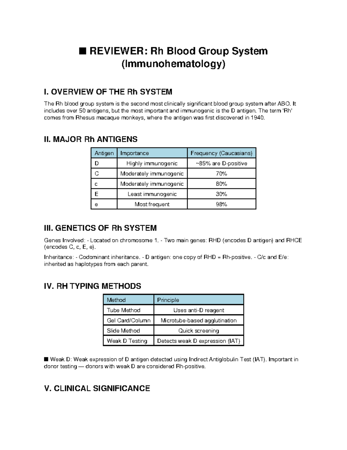 Rh Blood Group System Reviewer: Key Concepts & Clinical Significance ...