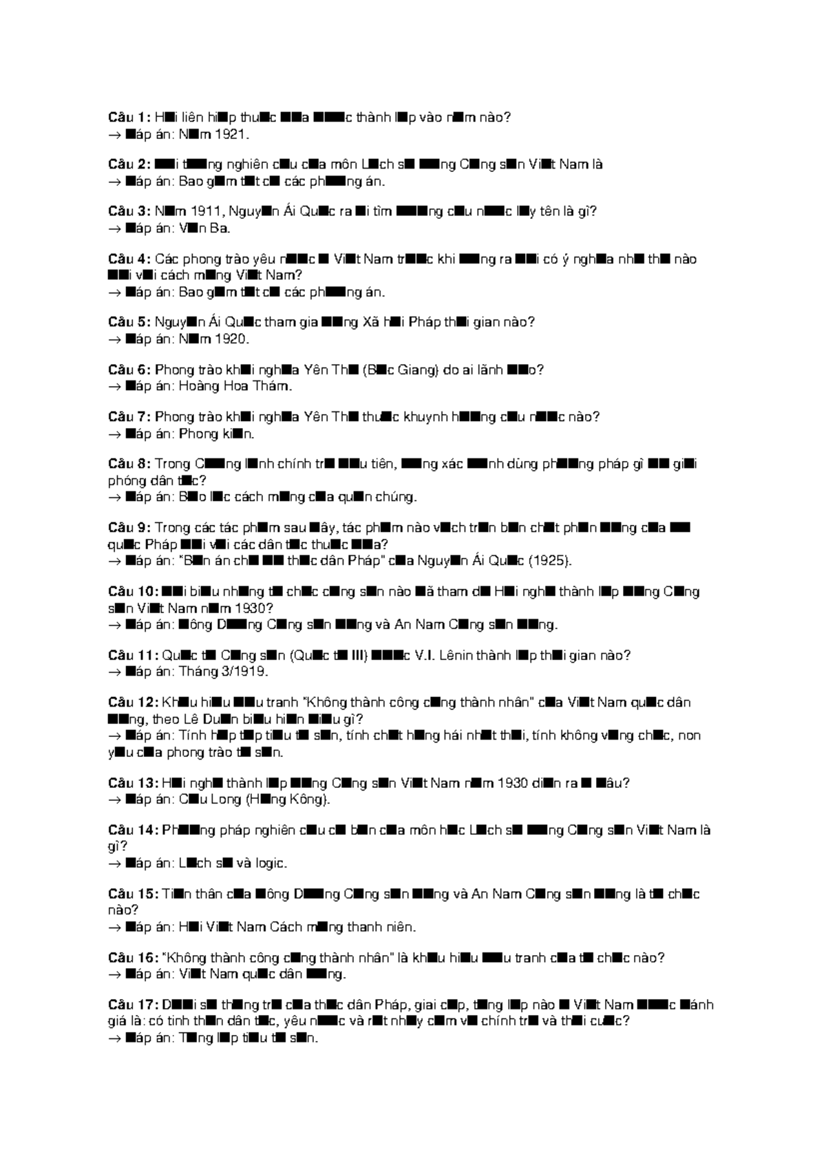 55 Câu Lịch Sử Đảng - Ôn Tập Cho Kỳ Thi - Studocu