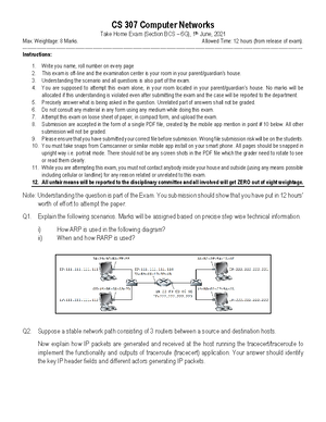 CN final 2020 - its a past paper - Computer Networks - Studocu