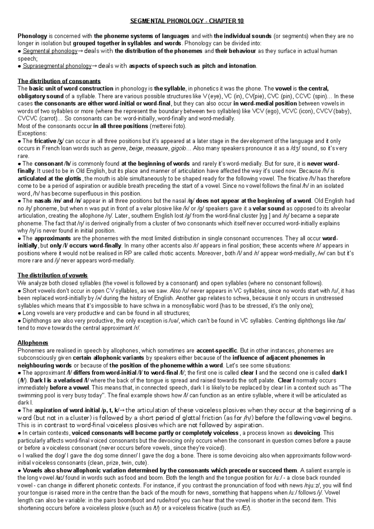 Segmental Phonology: Insights from Chapters 10-11 Frameworks - Studocu