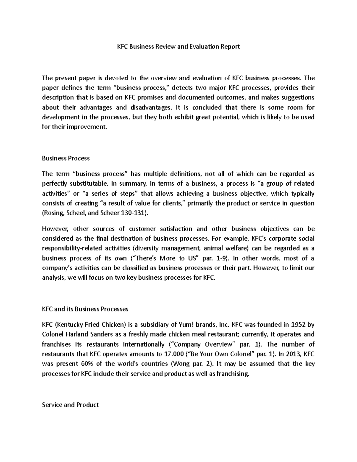 KFC Business Research - KFC Business Review and Evaluation Report The ...