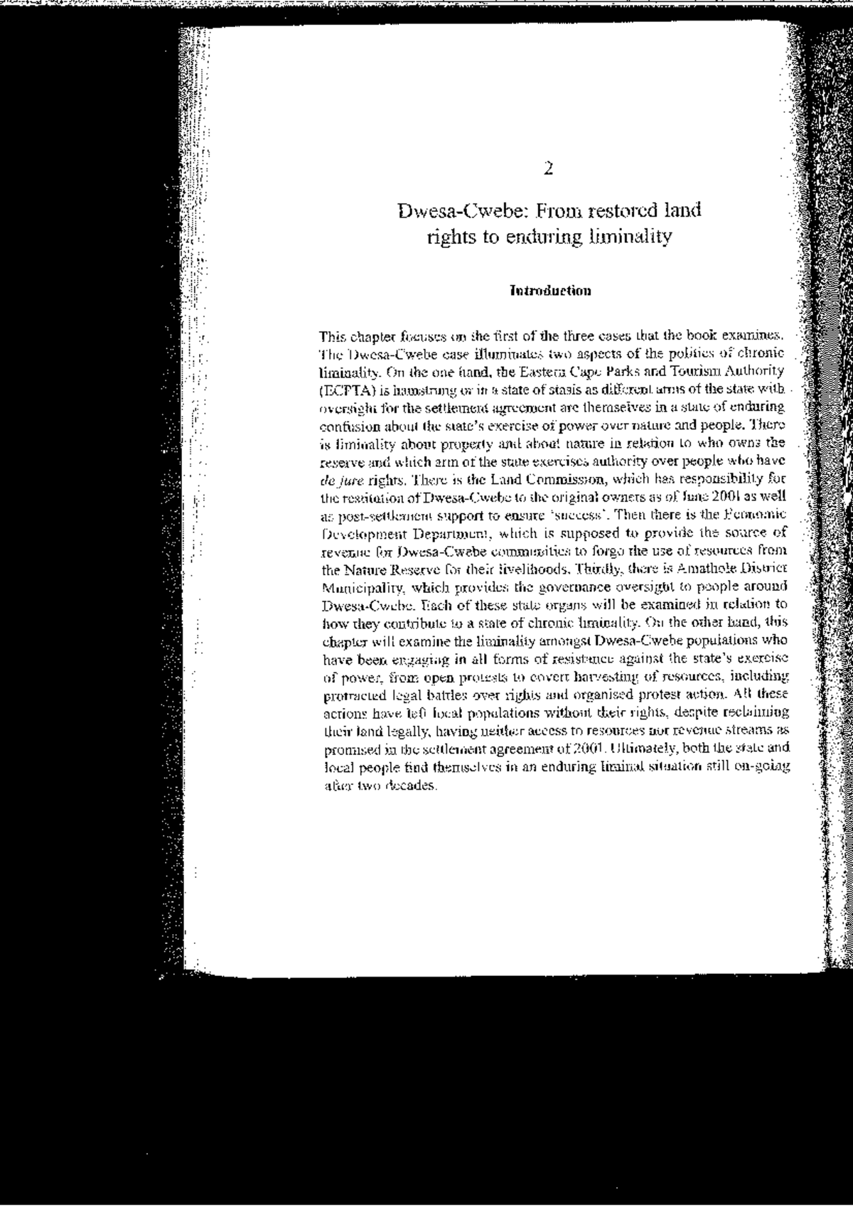 Chapter on Dwesa-Cwebe: Land Rights and Liminality - Studocu