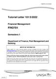 FIN3701 - Unisa - Financial Management - Studocu