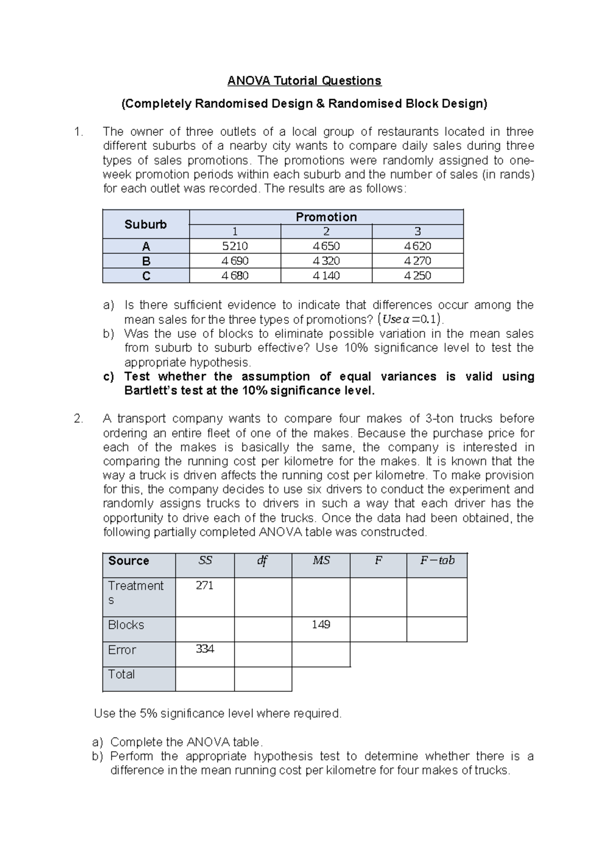 ANOVA Tutorial: CRD & RBD Analysis for Sales Promotions and ...