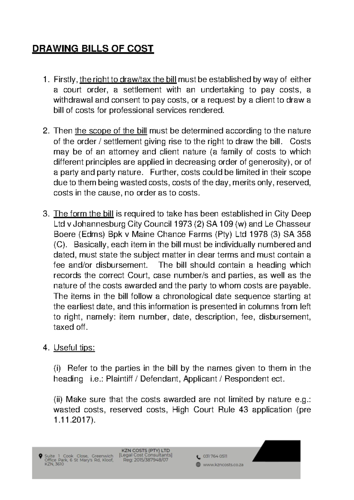 Bill of Costs for Attorneys: Guidelines and Procedures - Studocu