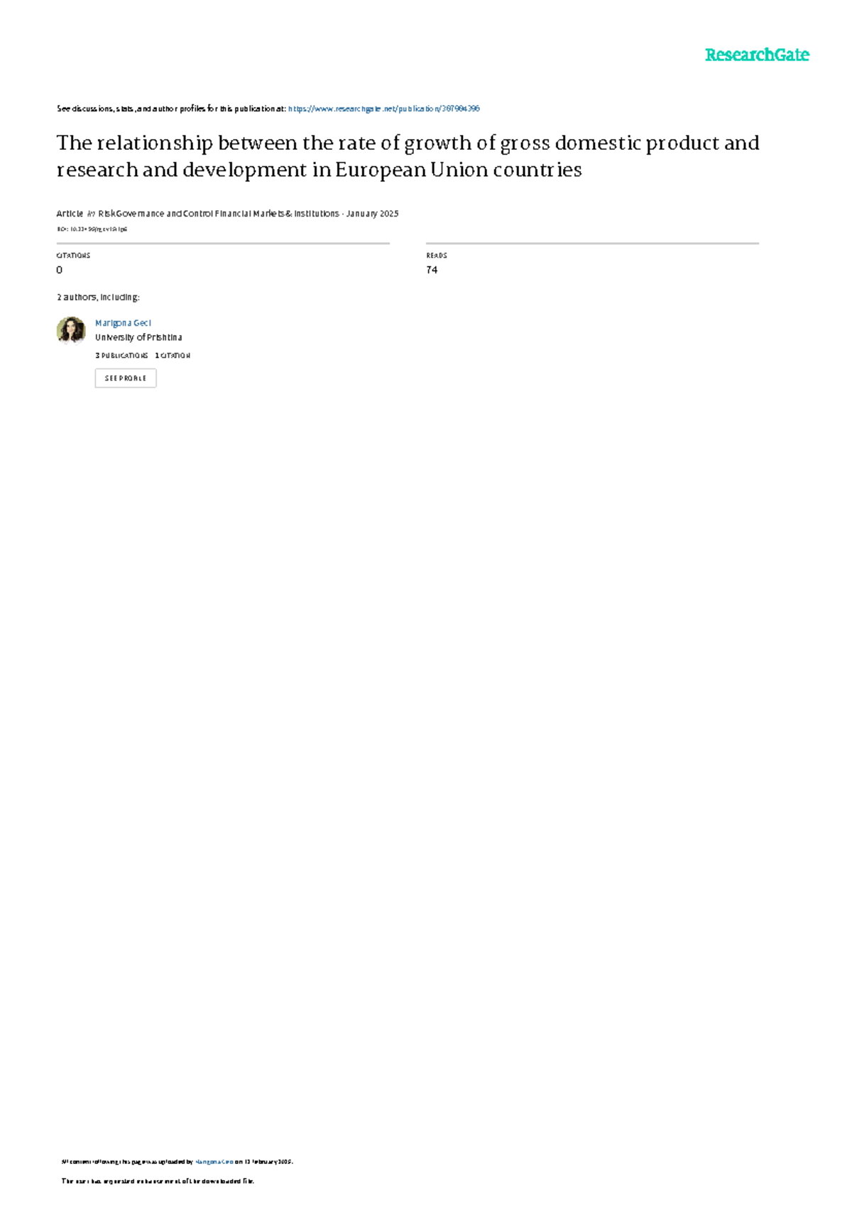 The Relationship Between GDP Growth and R&D in EU Countries: A Study ...