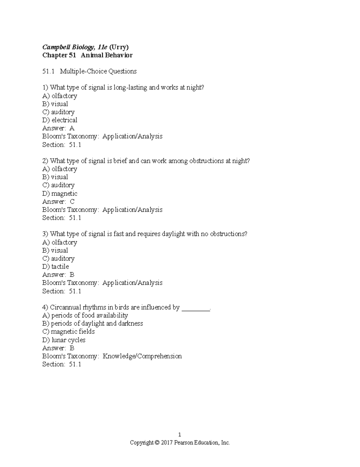Chapter 51 - Animal Behavior Study Guide for Bio 111-112 - Studocu