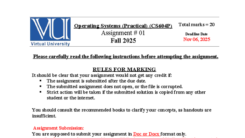 CS604P Operating Systems (Practical) Assignment 01 Guidelines - Studocu