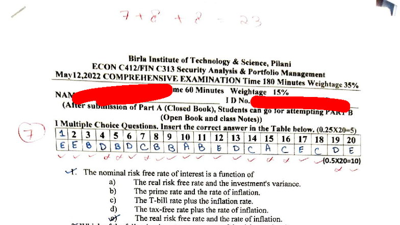 ECON C313 Security Analysis & Portfolio Management Comprehensive Exam ...