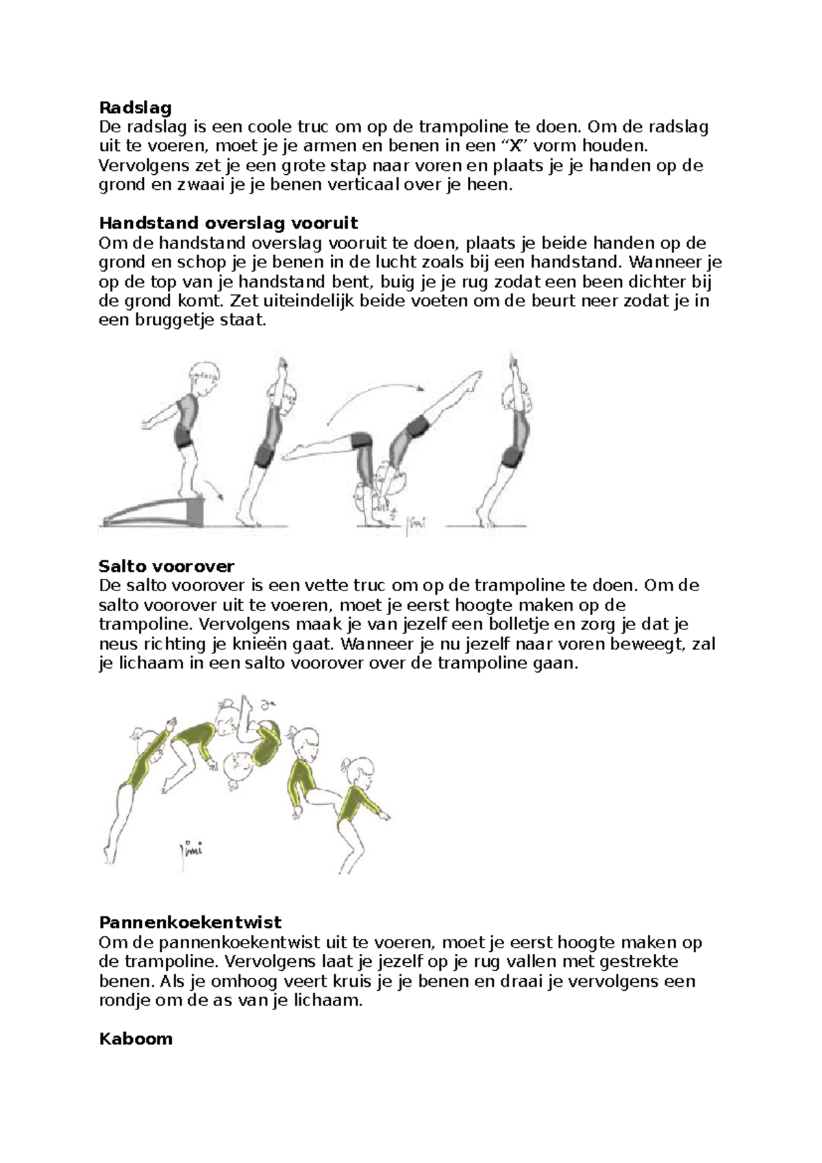 Trampoline Oefeningen: Radslag, Handstand Overslag, en Salto Tricks ...