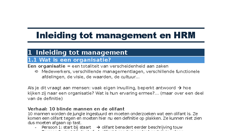 Module 1: Inleiding tot Management en HRM - Hoofdstuk 1 & 2 - Studocu