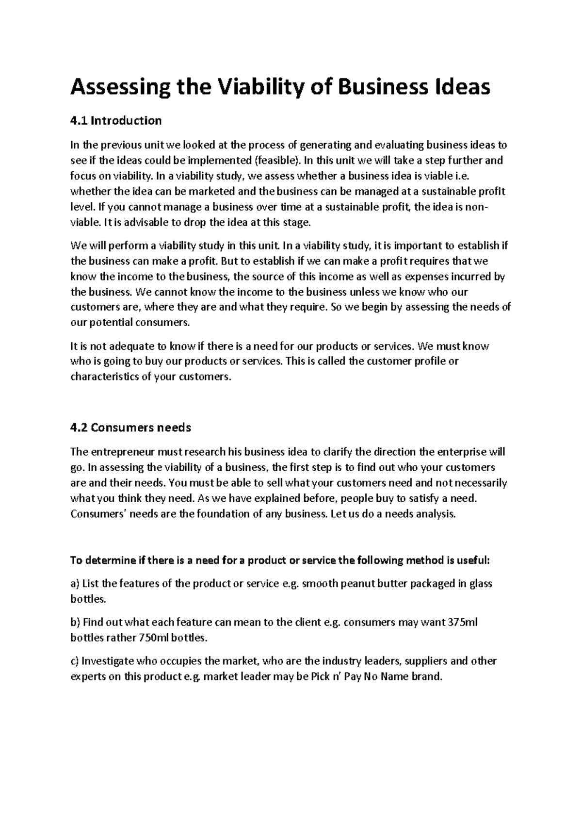 BUS 101: Viability Assessment of Business Ideas for Entrepreneurs - Studocu