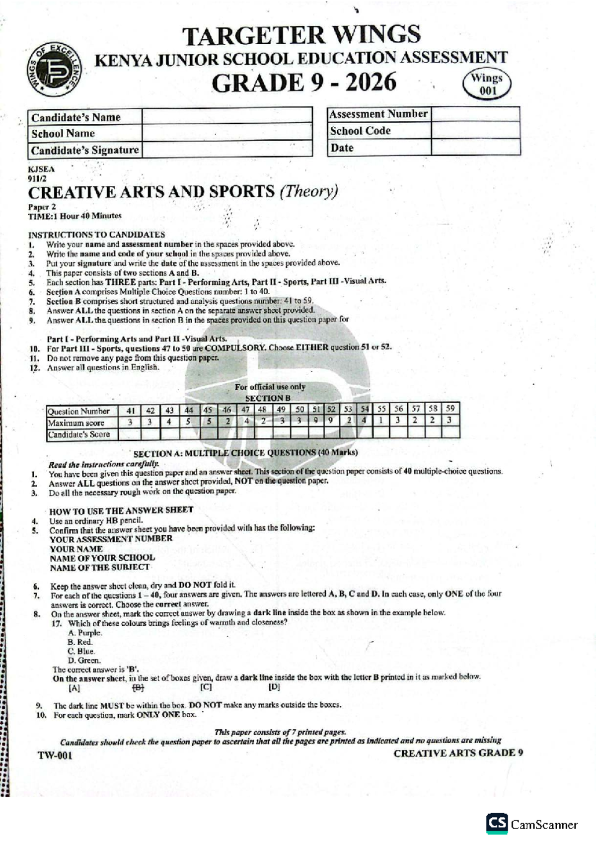 Creative Arts Grade 9 KJSEA Assessment Paper 2026 - Studocu