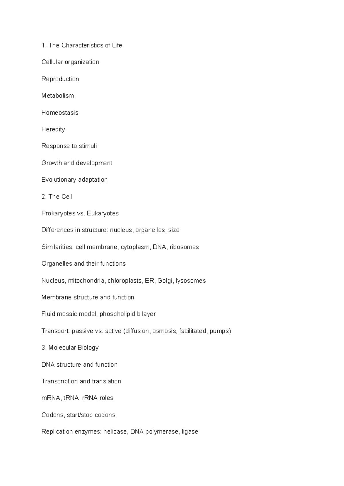 Course outline for CELS191: Characteristics of life and cell biology ...