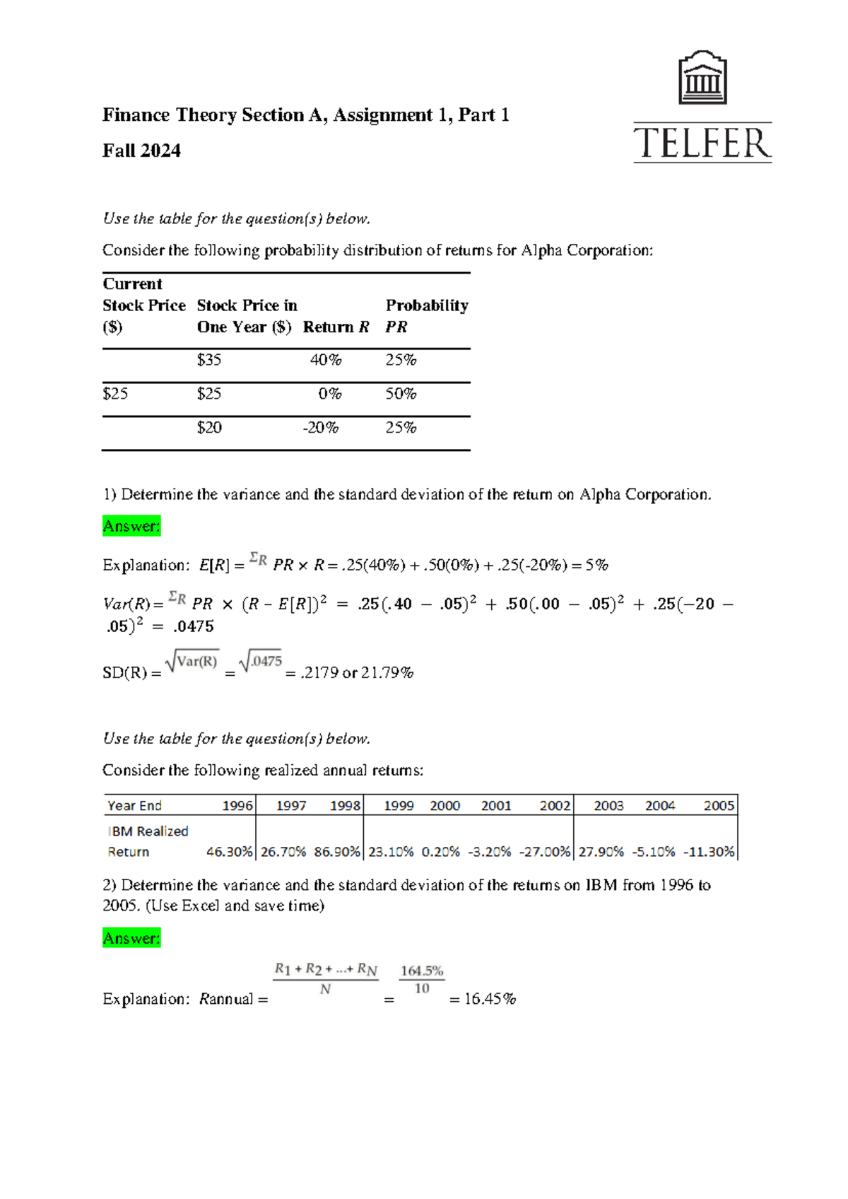Assignment 1 Solutions for ADM 2352 A - Fall 2024 - Studocu