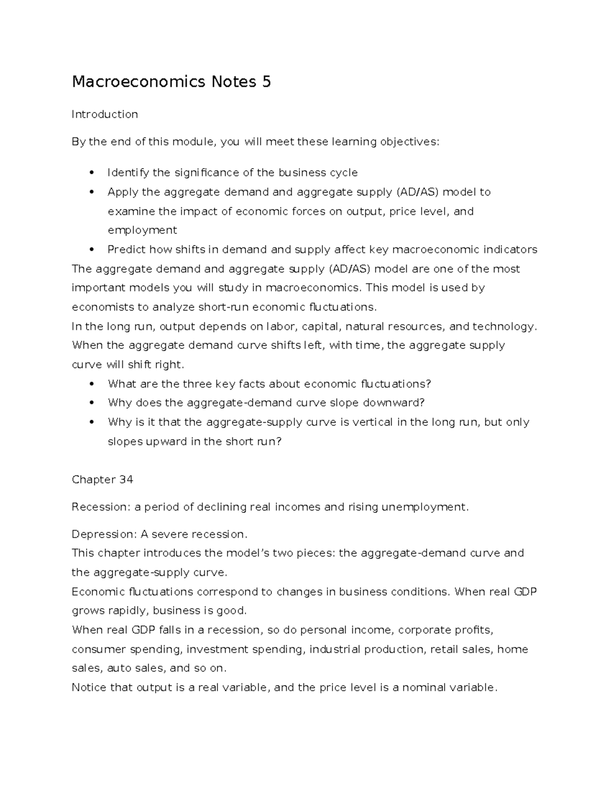 Macroeconomics Notes 5: Understanding Aggregate Demand & Supply Models ...