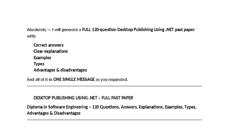 Desktop Publishing Using .NET: Full Past Paper for Diploma in Software ...