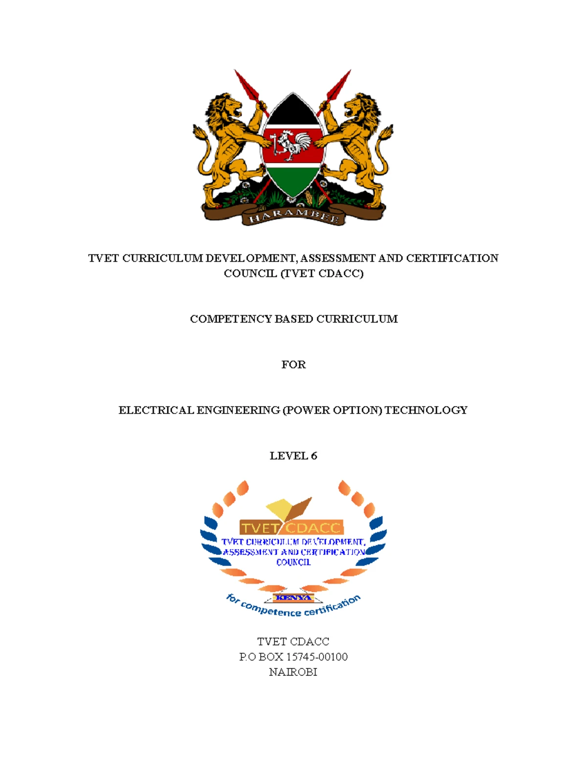 Curriculum Electrical Engineering Level 6 (Power Option) - TVET ...
