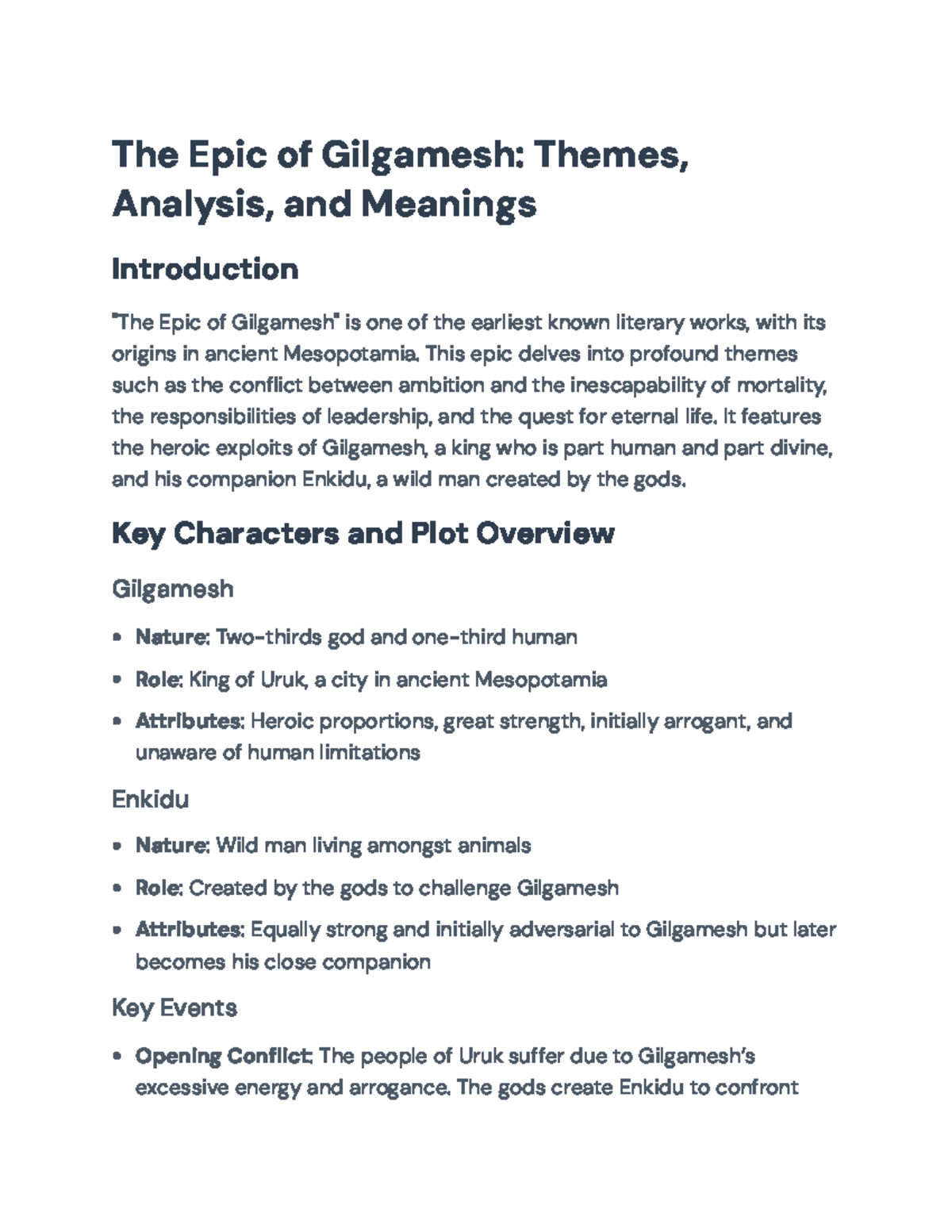 The Epic of Gilgamesh: Themes, Analysis, and Key Insights - Studocu