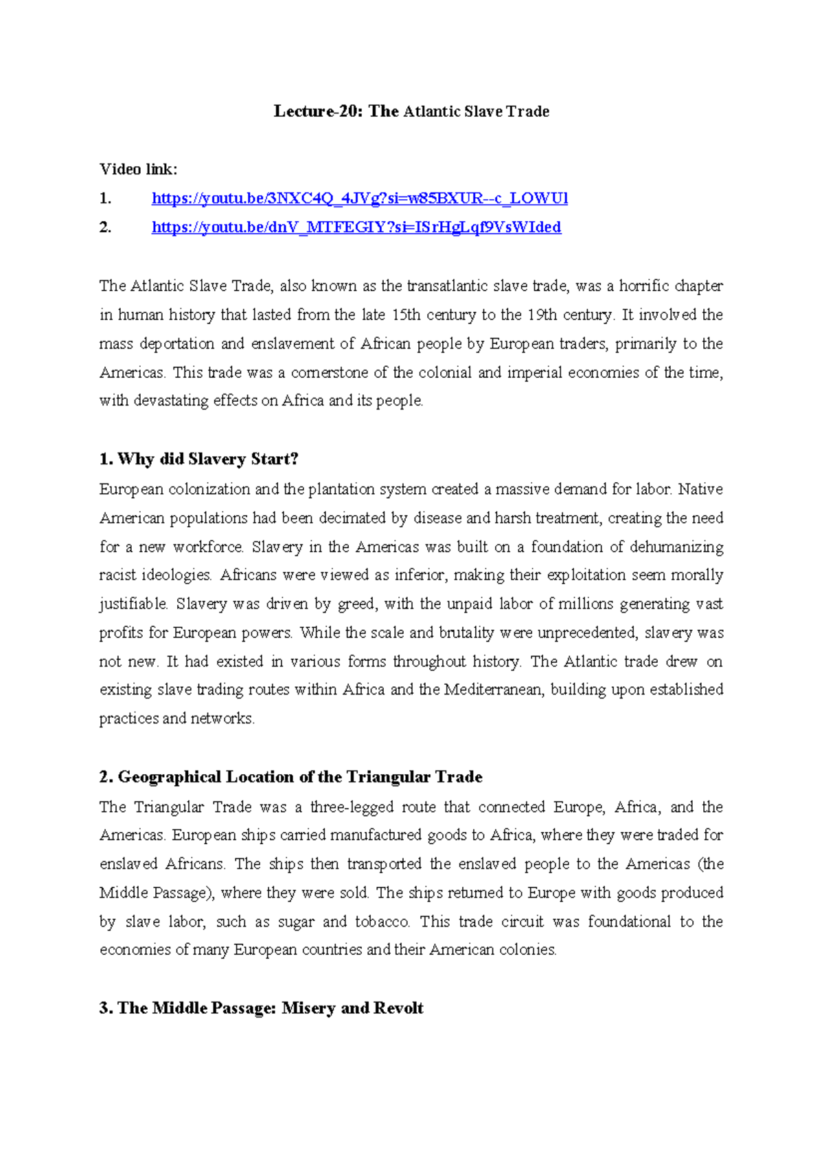 Lecture-20-The Atlantic Slave Trade - Lecture-20: The Atlantic Slave ...
