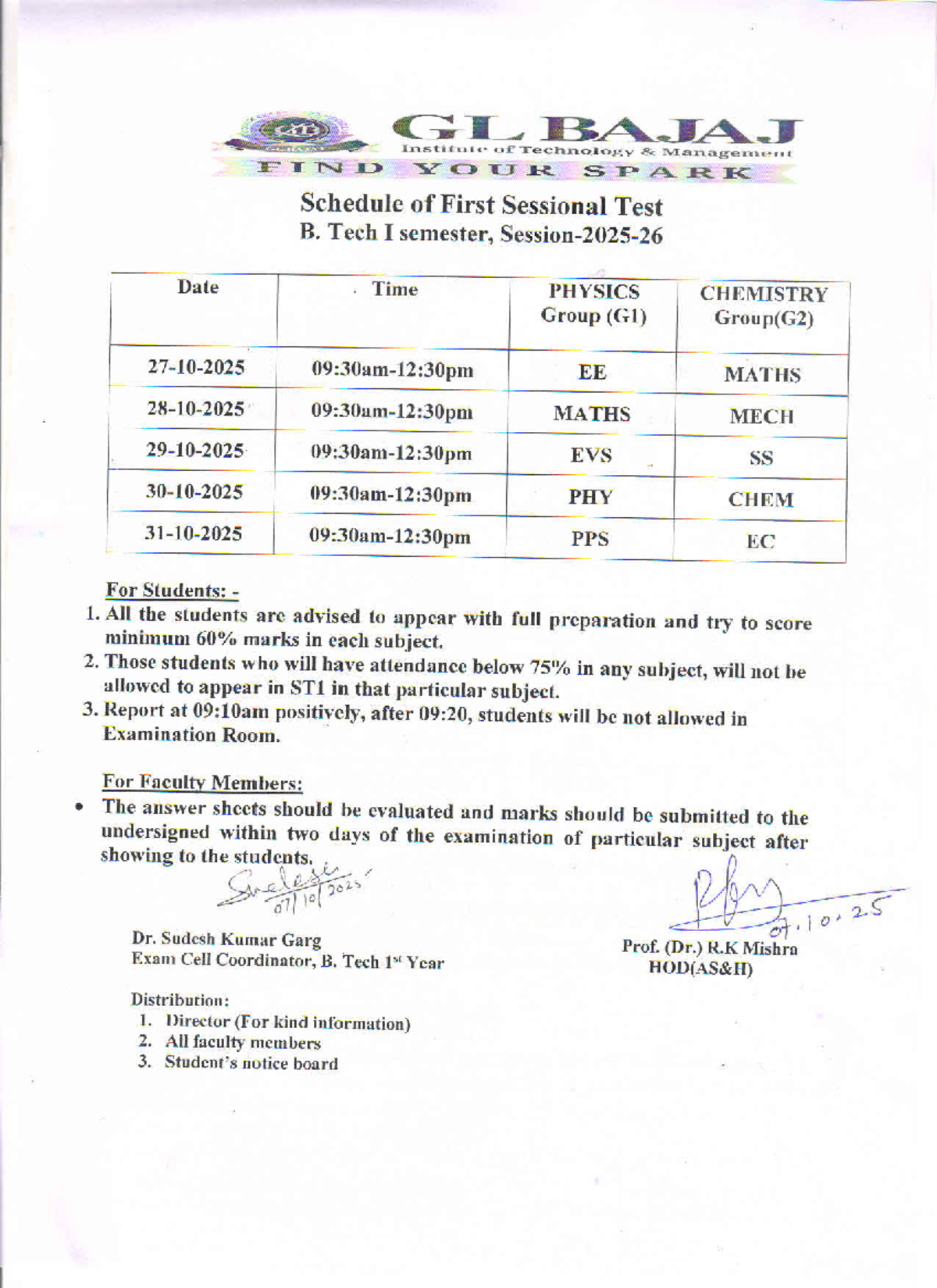 GL BAJAJ Institute of Technology Management B. Tech 1st Year ST1 ...